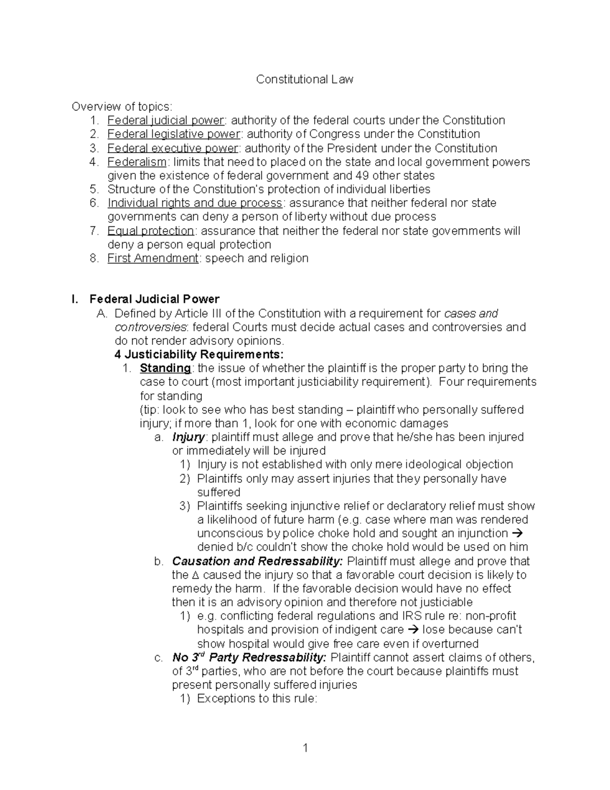 Constitutional Law (Course Code: CL-101) - Comprehensive Outline - Studocu