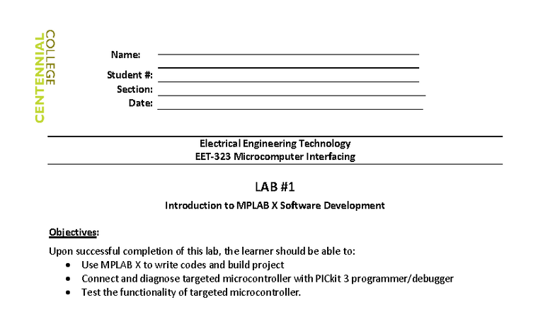 EET-323 Lab 1: MPLAB X Microcontroller Interfacing Guide - Studocu