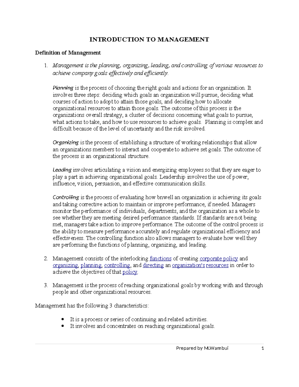 Introduction to Management Concepts and Functions - MGT101 - Studocu