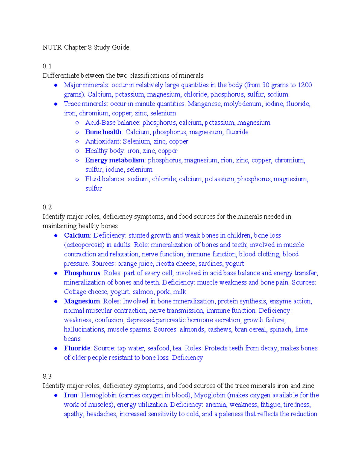NUTR Chapter 8 Study Guide: Key Minerals and Their Functions - Studocu