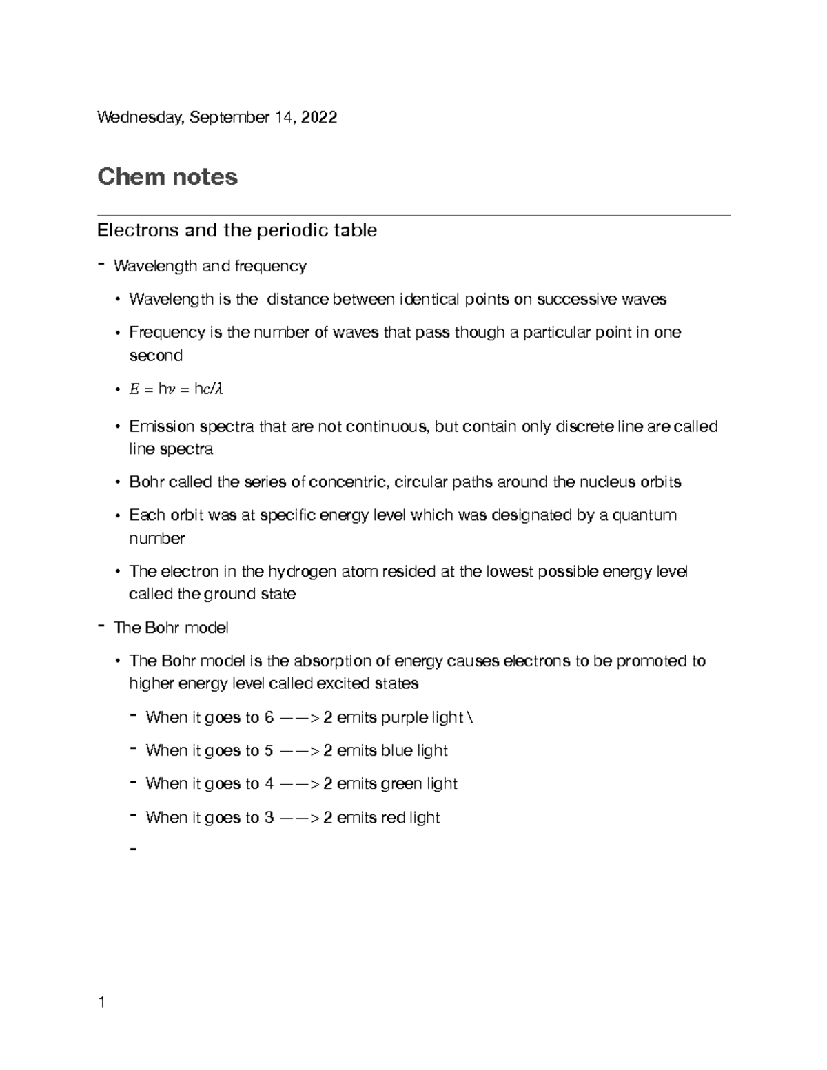 Chem notes august 29,2022 - Wednesday, September 14, 2022 Chem notes ...