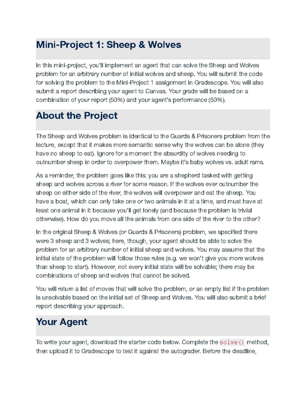 Mini-Project 1: Solving the Sheep and Wolves Problem with Agents - Studocu