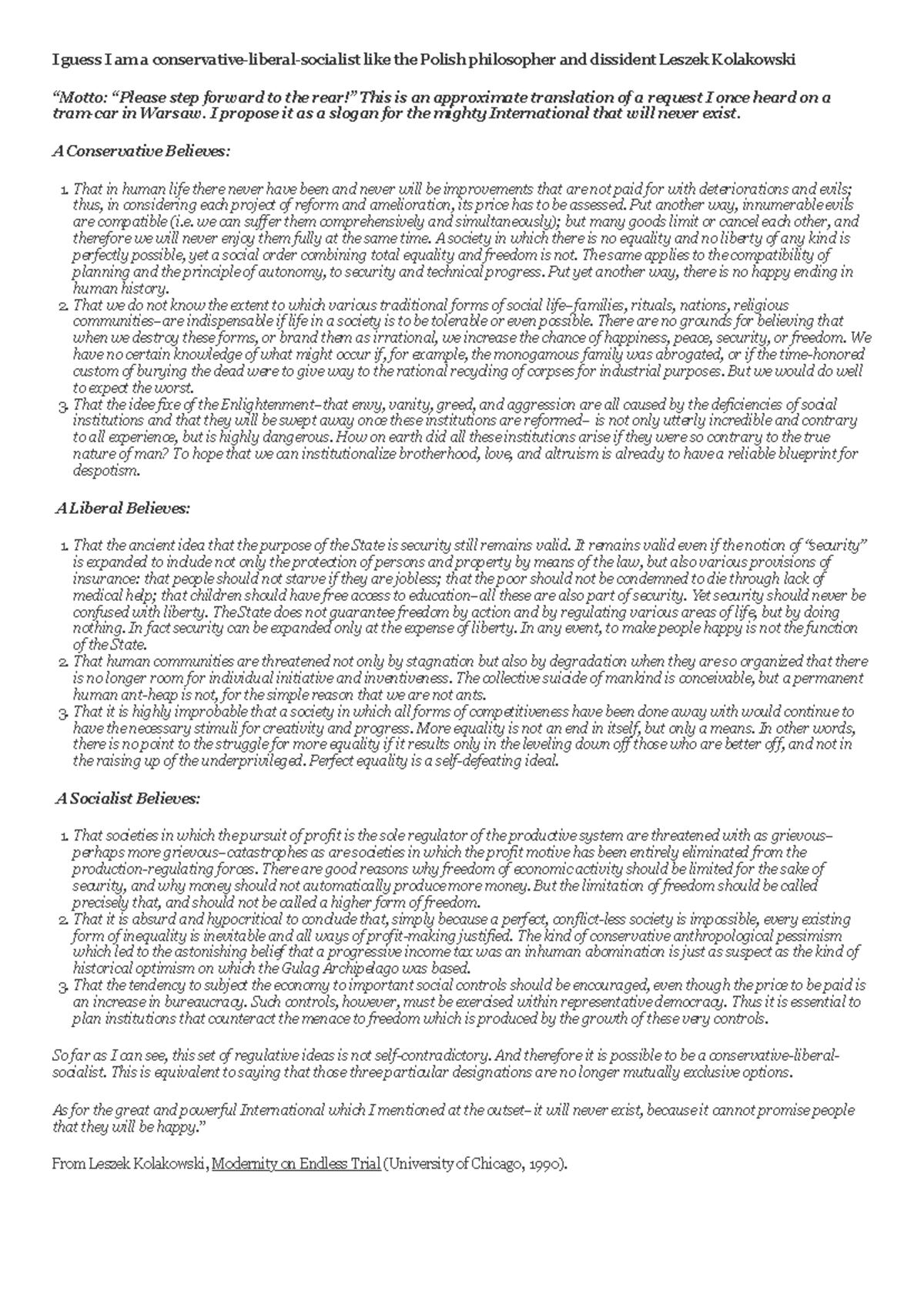 Leszek Kolakowski: Conservative, Liberal, and Socialist Perspectives ...