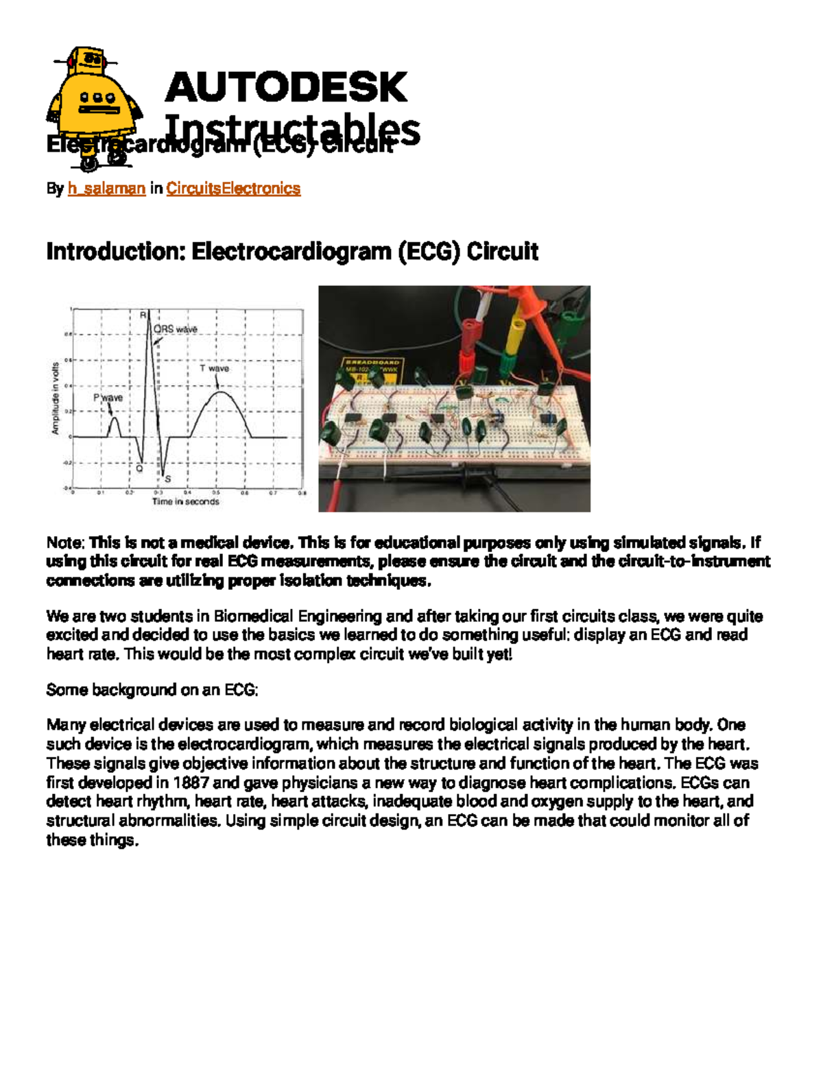 Electrocardiogram (ECG) Circuit: 7 Steps for Biomedical Engineering ...
