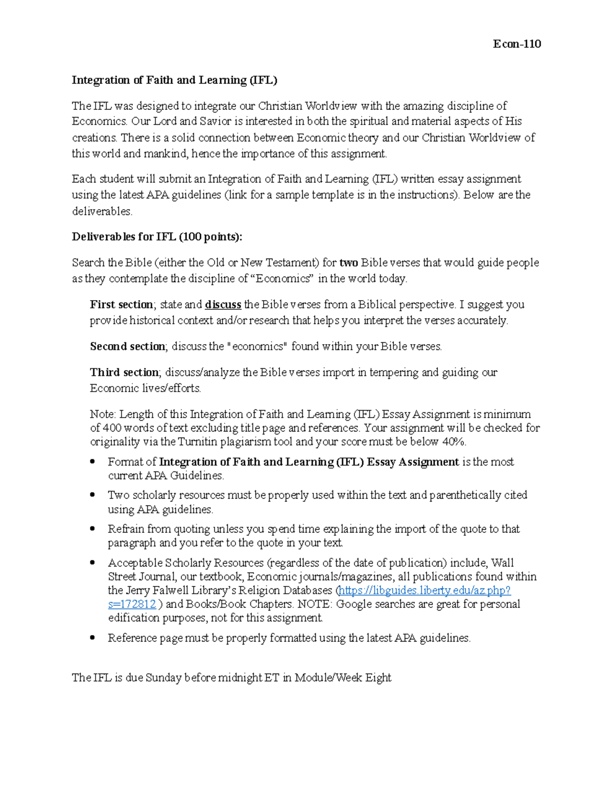 Integration of Faith and Learning Canvas - Econ- Integration of Faith ...