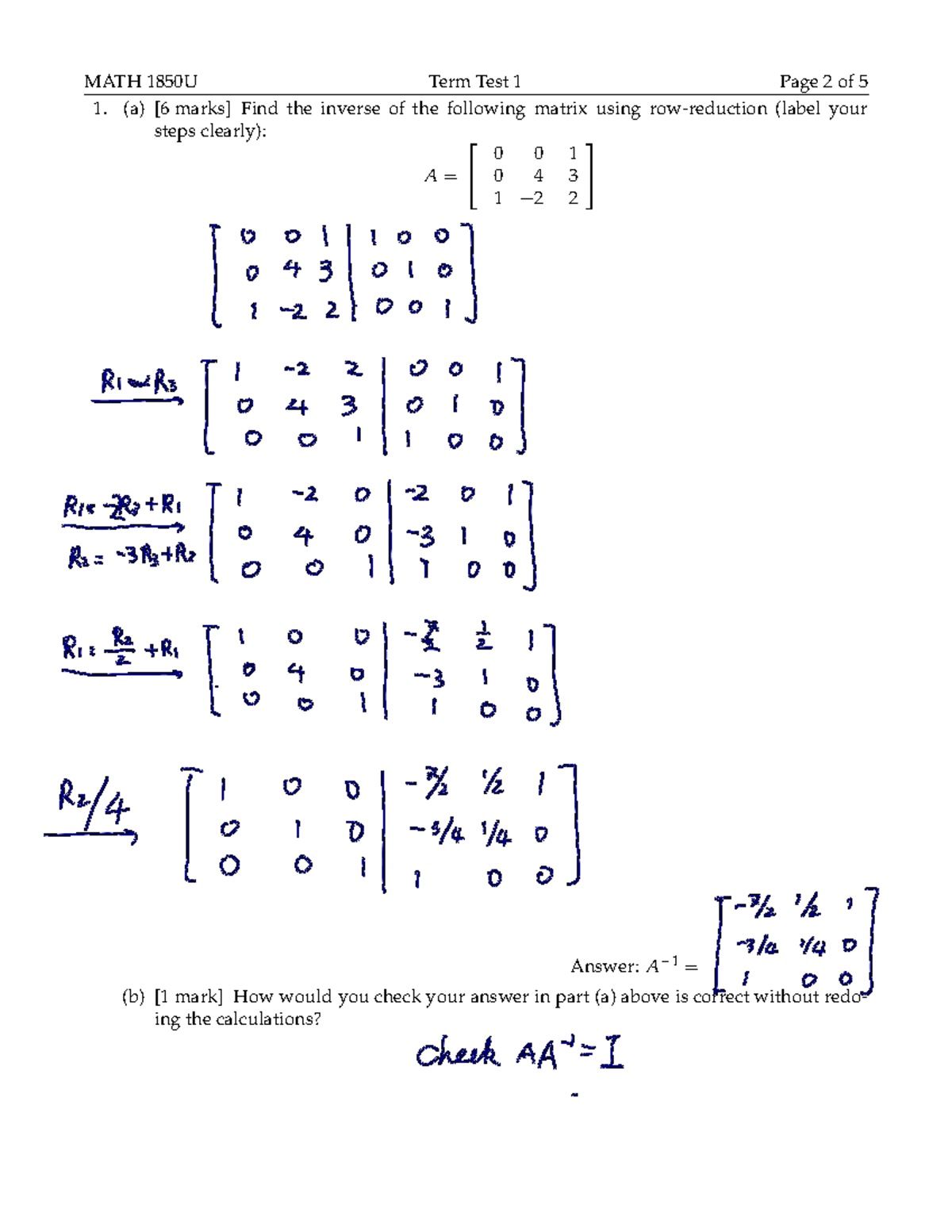 MATH 1850U Term Test 1 Solutions and Steps - Studocu