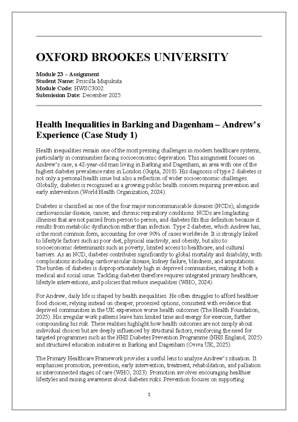 HWSC3002 Case Study: Health Inequalities in Barking & Dagenham - Studocu