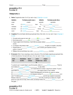 Spanish 14.1-14.3 - gramática 14. Lección 14 Miniprueba A 1 Emparejar ...