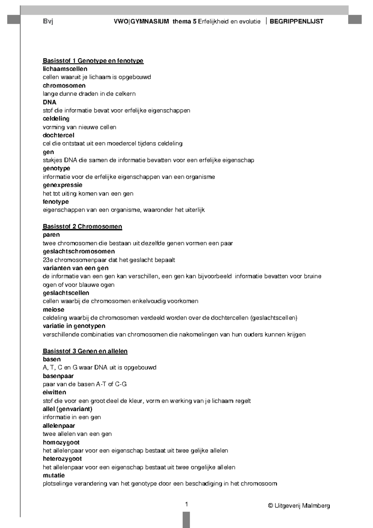 Bvj VWO|GYMNASIUM T5 Begrippenlijst - Erfelijkheid en Evolutie ...