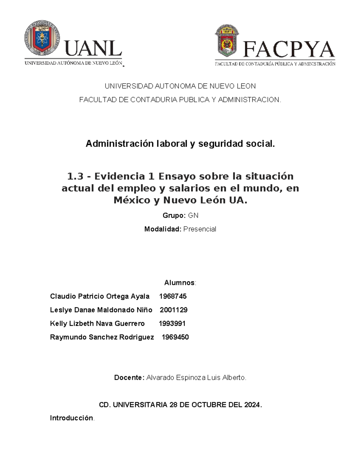 EV1 - Ensayo sobre la Situación Laboral y Salarial en el Mundo, México ...