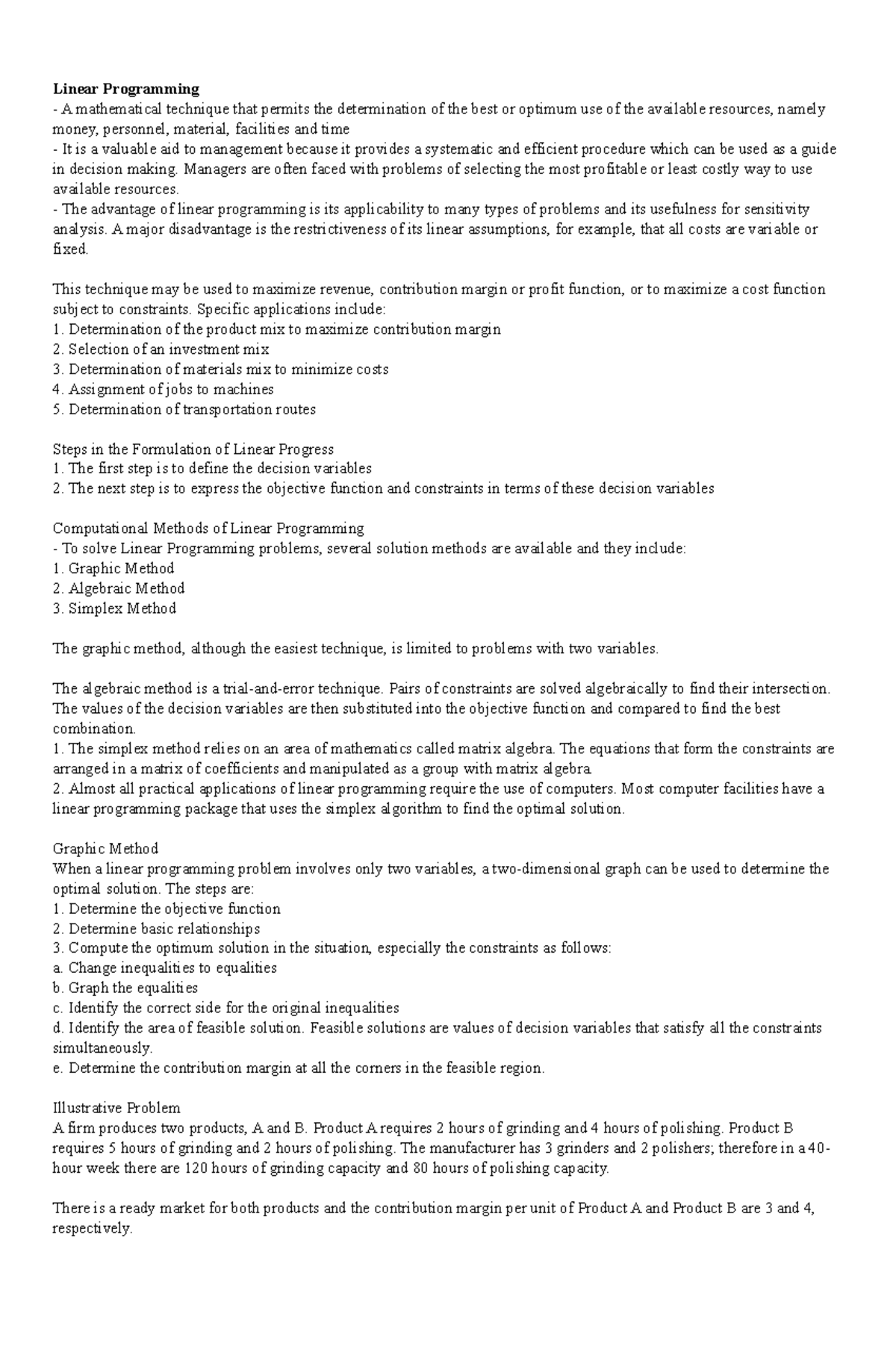 Linear Programming - Study Notes for Course MATH 302 - Studocu
