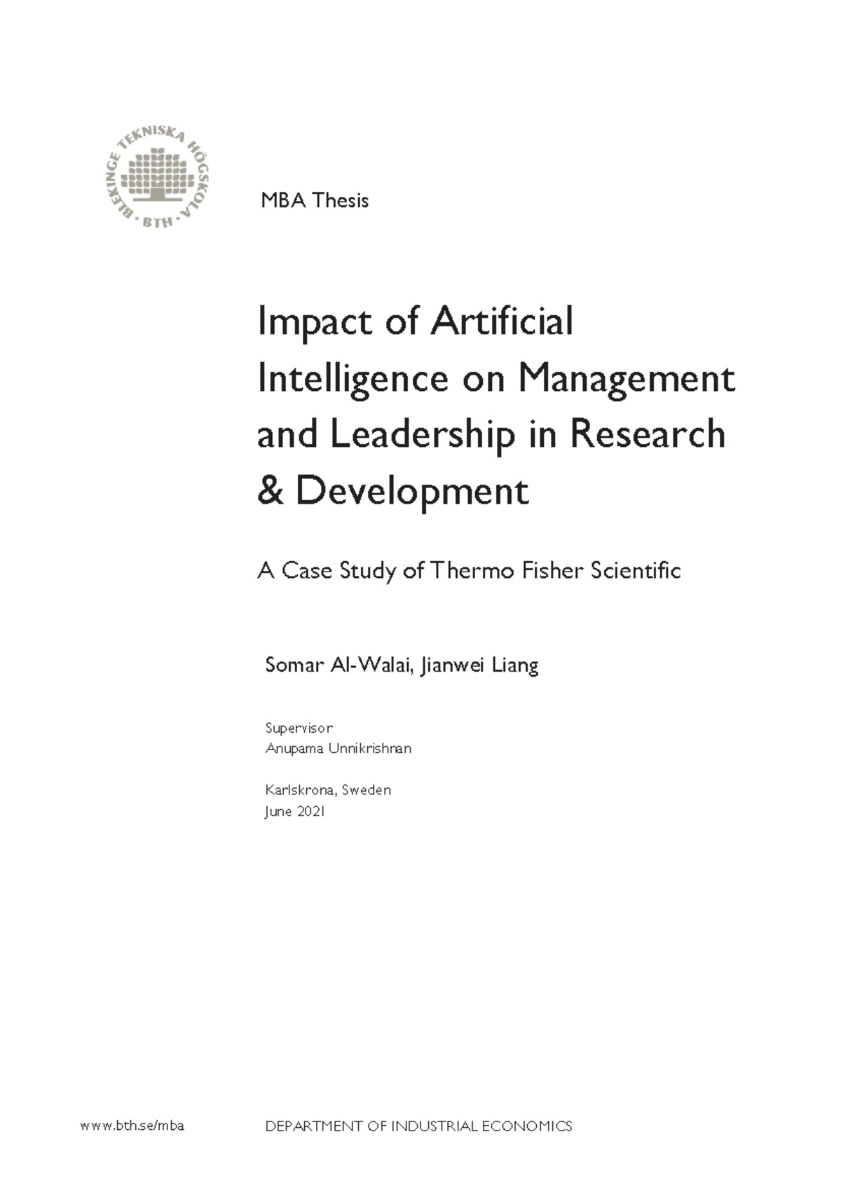 MBA Thesis: AI's Impact on Management & Leadership - Case Study of ...
