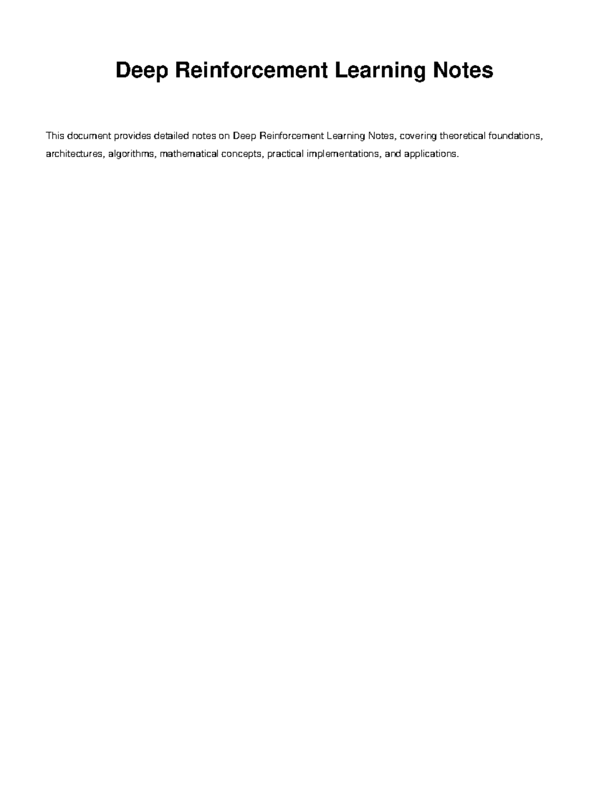 Deep Reinforcement Learning (DRL) Notes: Comprehensive Study Guide ...