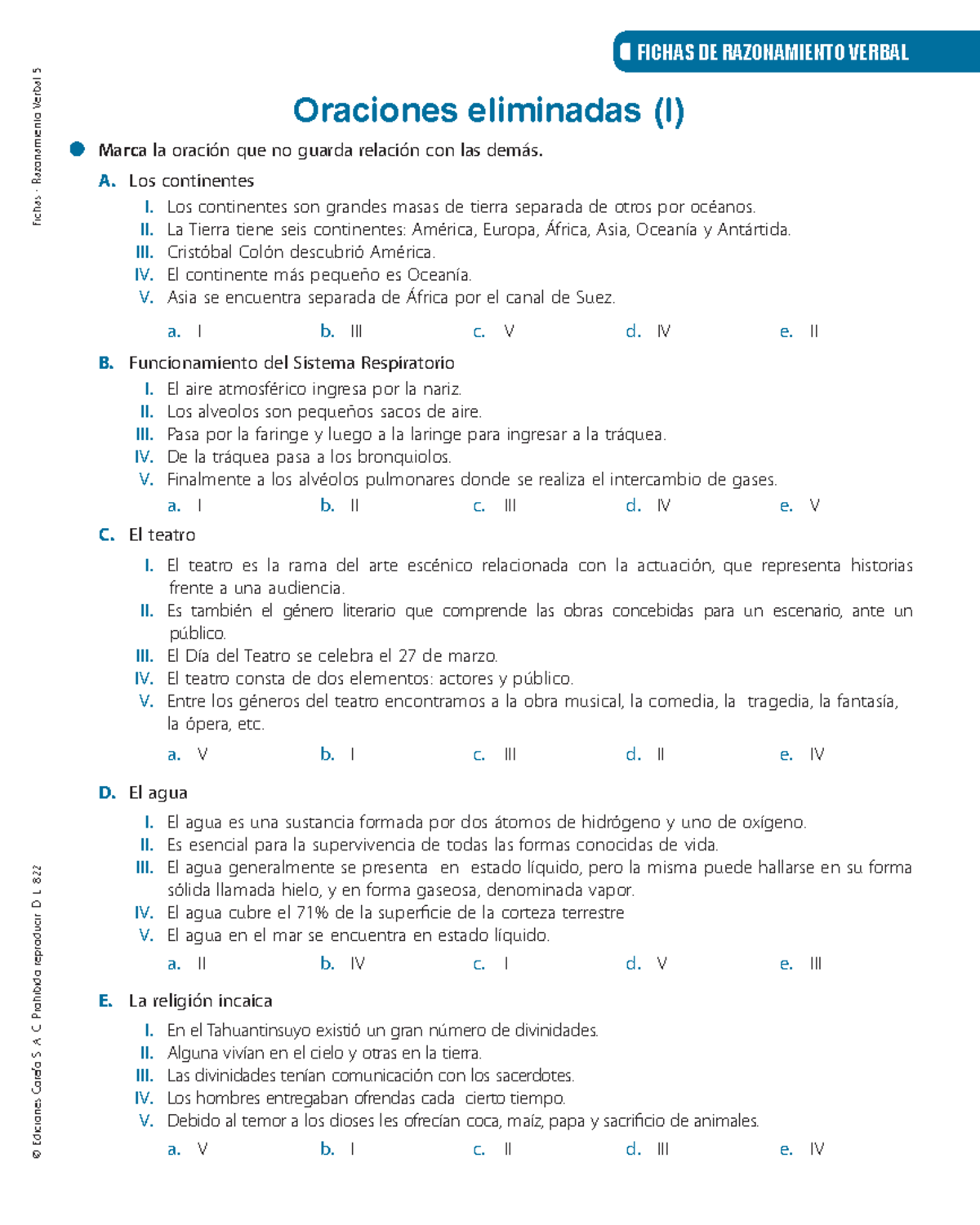 FA Oraciones eliminadas - FICHAS DE RAZONAMIENTO VERBAL Fichas - Razonamiento Verbal 5 Oraciones ...