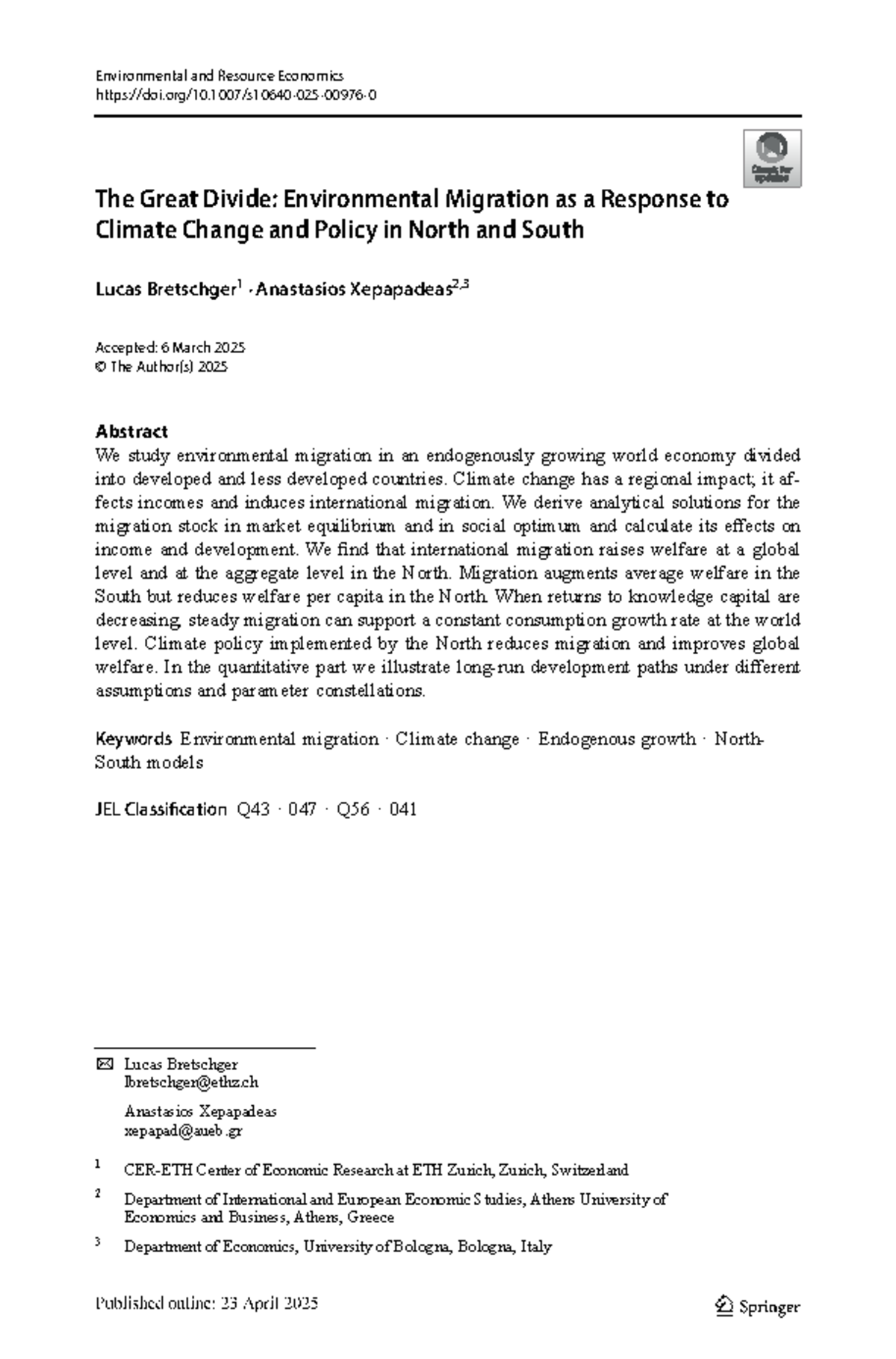 Environmental Migration and Climate Policy: Insights from ERE 2025 ...