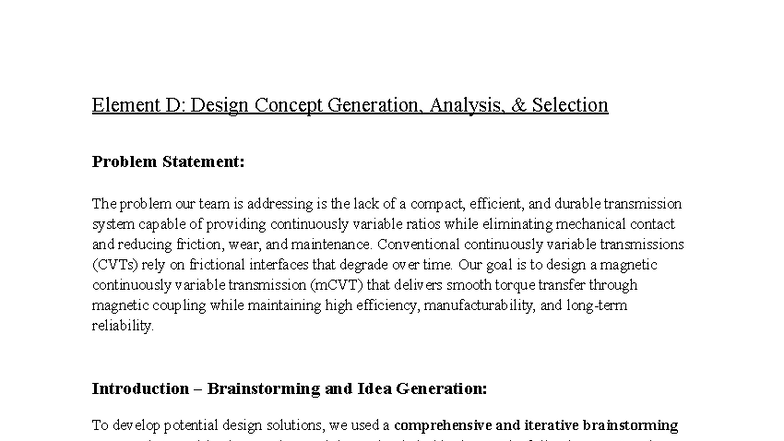 PLTW EDD: mCVT Design Concept Generation and Analysis - Studocu