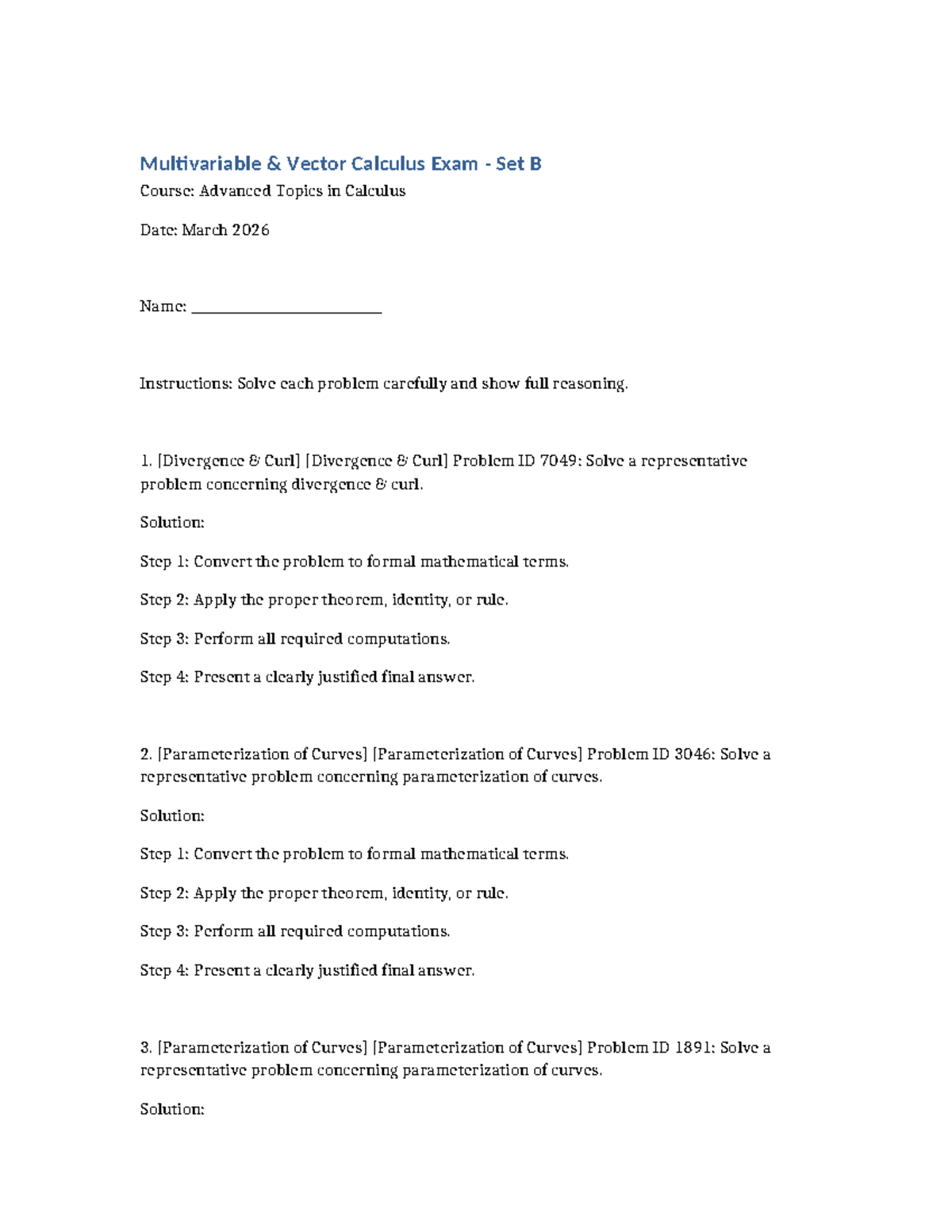 Multivariable Vector Calculus Exam Set B - Math 5420 Solutions - Studocu