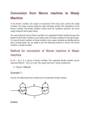 Question BANK – 1 (Part 11) - Moore Machine Moore machine is a finite ...