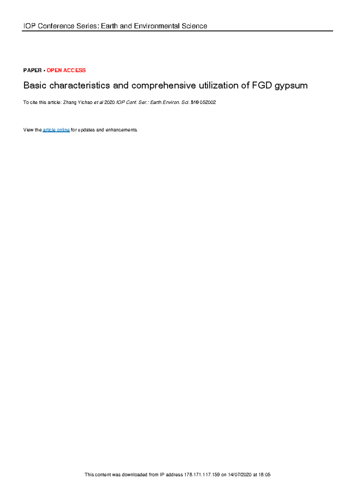 Comprehensive Utilization of FGD Gypsum: Characteristics and Insights ...