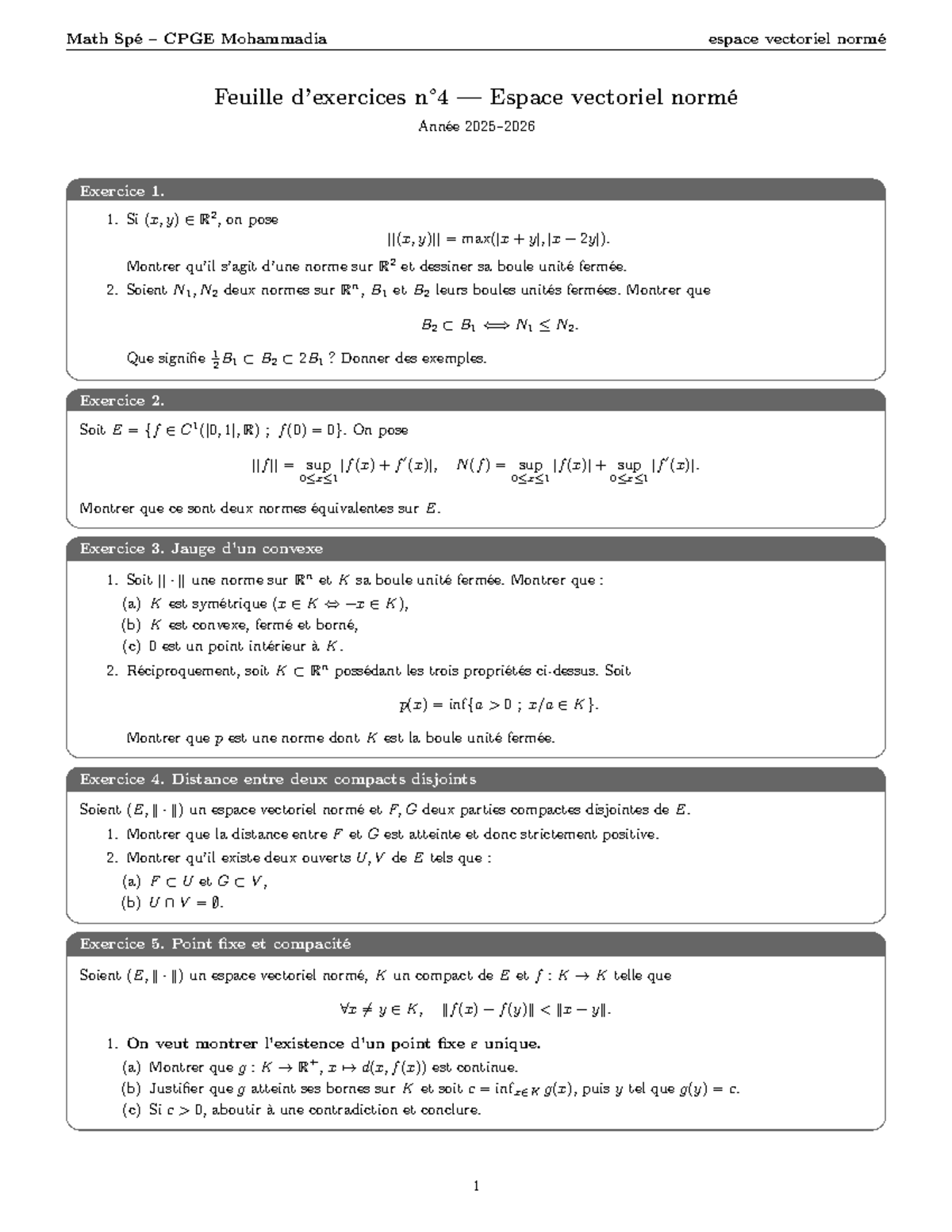 Math Spé CPGE Mohammadia Espace Vectoriel Normé - Exercice 1 à 16 - Studocu