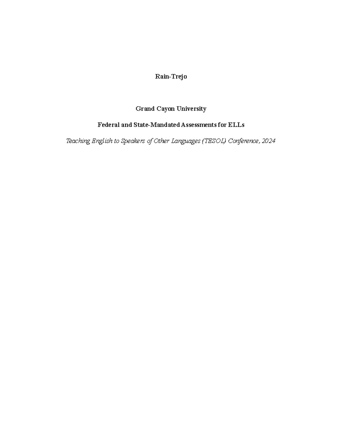 Teaching English to Speakers of Other Languages ( Tesol) - Rain-Trejo ...