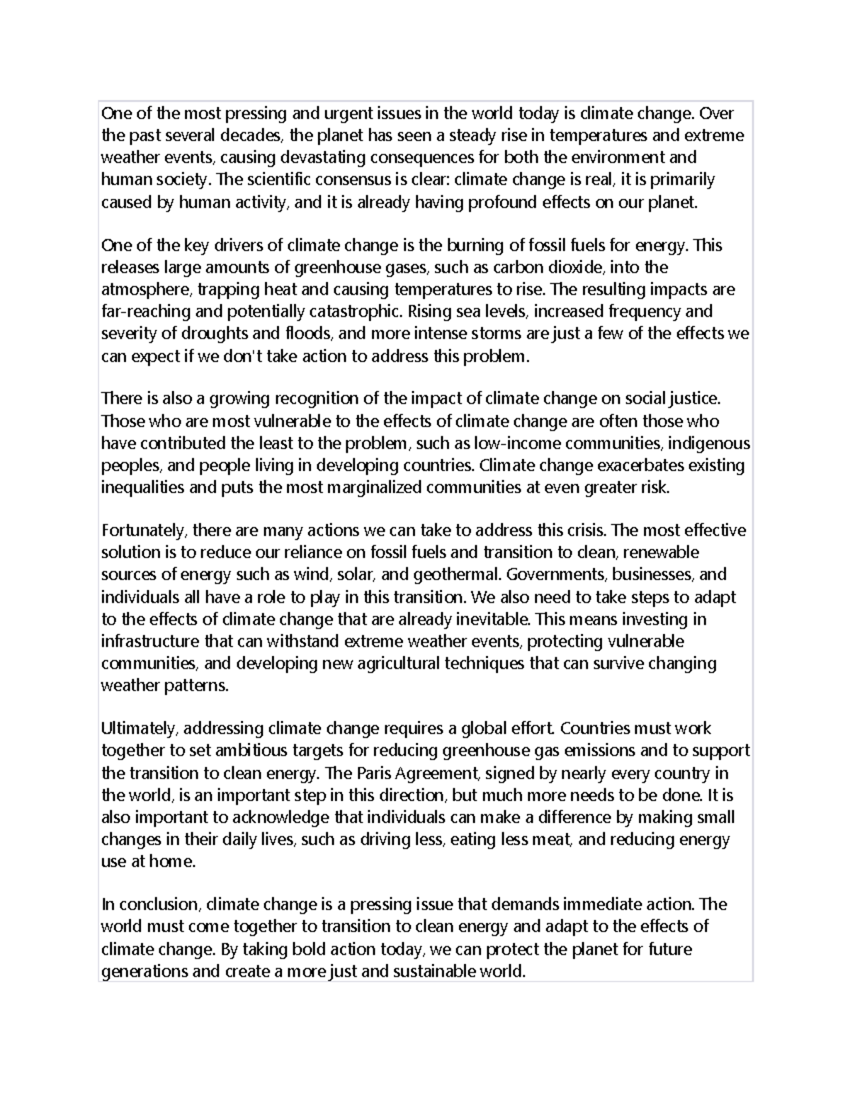 Doc2 - in class assignment - One of the most pressing and urgent issues ...
