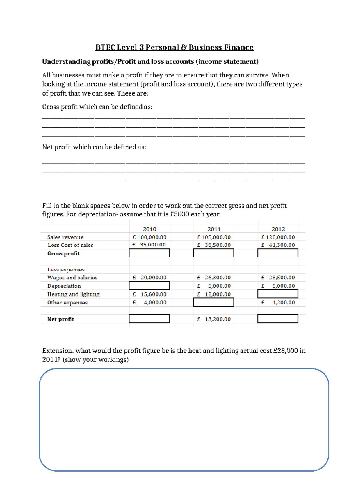 BTEC Level 3 Personal Business Finance: Understanding Income Statements ...