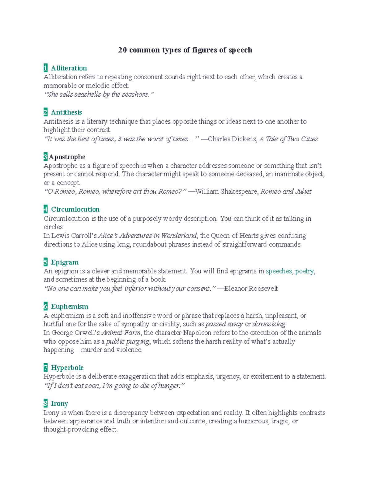 20 Common Types of Figures of Speech: A Comprehensive Guide - Studocu