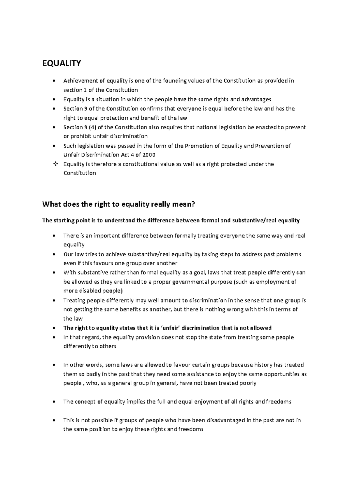 Topic 4. Podcast Notes 1 - Equality - EQUALITY Achievement of equality ...