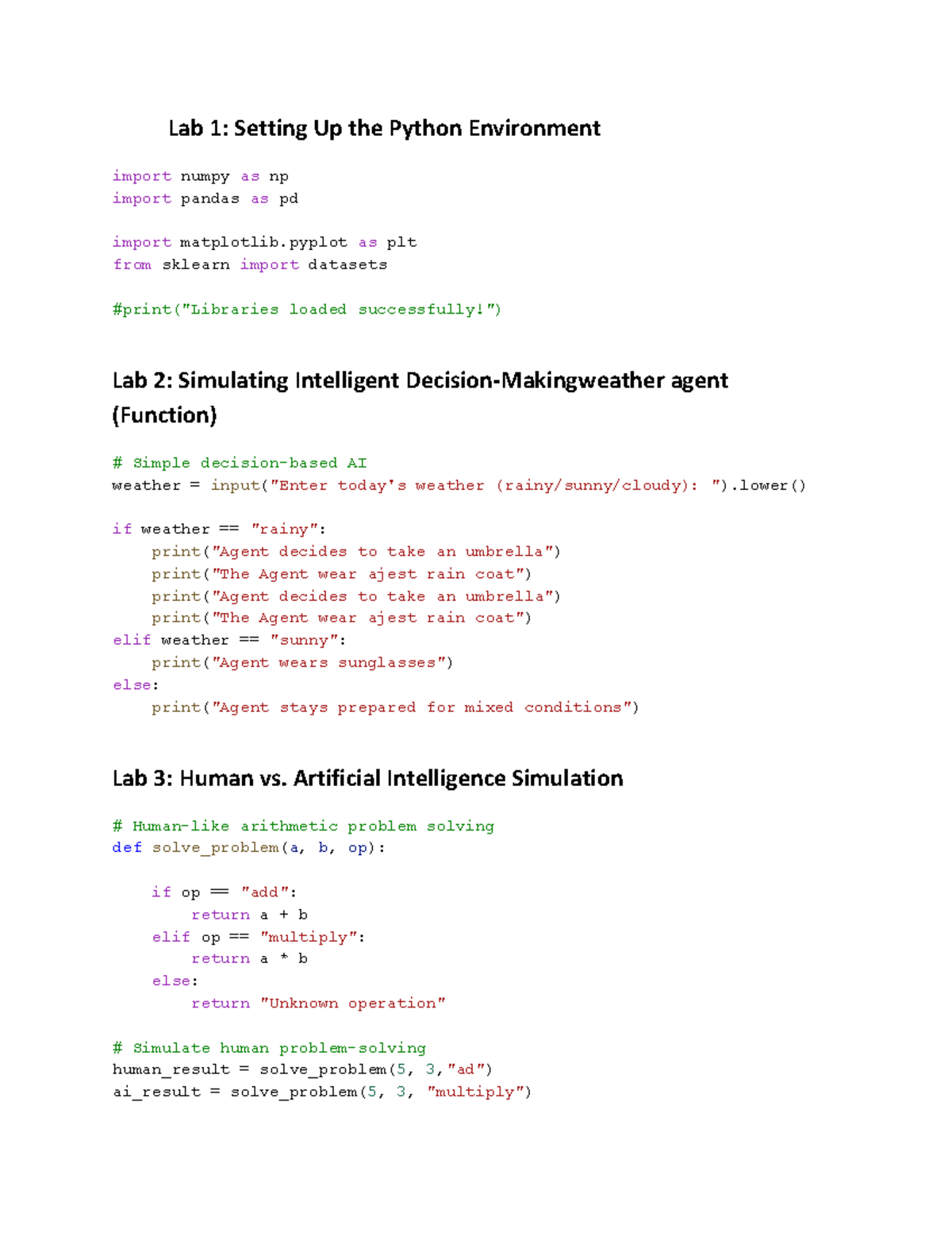 Lab Practice Examples: Python AI & Machine Learning Labs (CS101) - Studocu