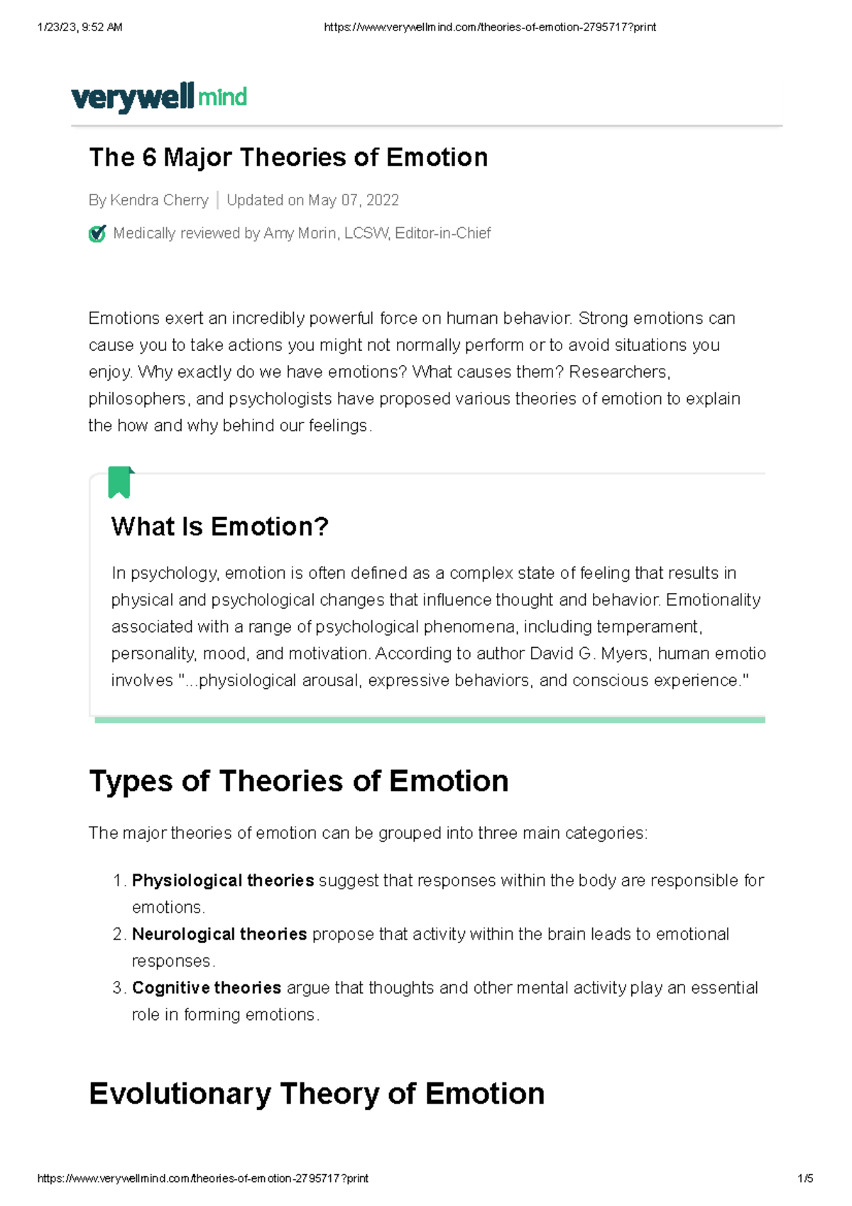 PSY 101: The 6 Major Theories of Emotion - Key Insights for Assignments ...