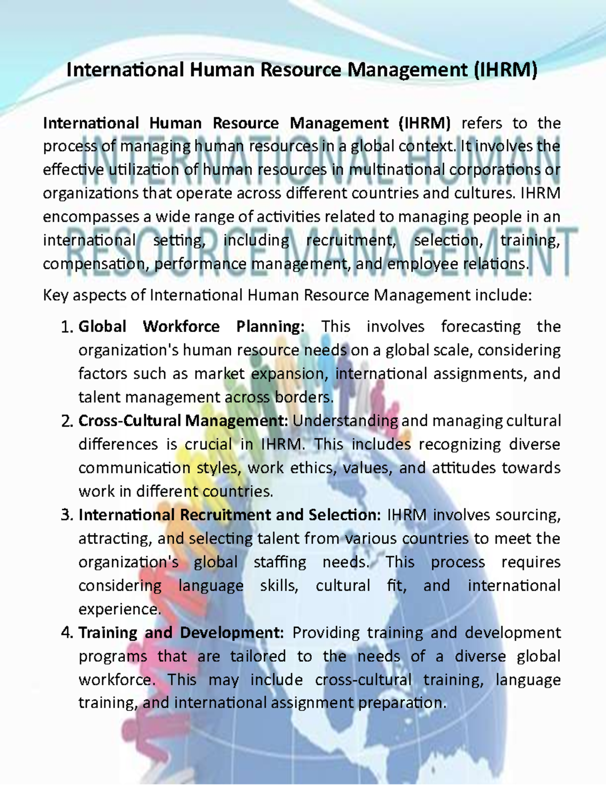 IHRM Overview: Key Strategies for Global Workforce Management - Studocu