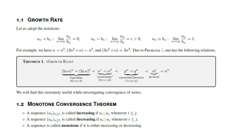 MA2311 Final Exam Cheatsheet: Growth Rate & Convergence Theorems - Studocu