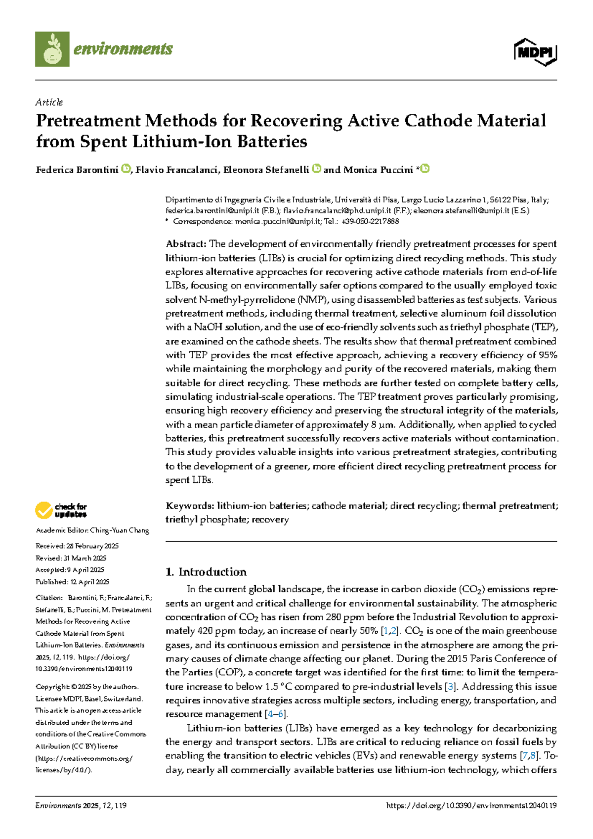 Pretreatment Methods for Recovering Active Cathode Material from Spent ...