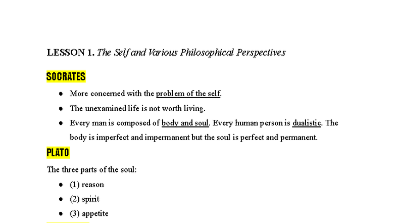 Psych 031 Lesson 1: The Self & Philosophical Perspectives - Studocu