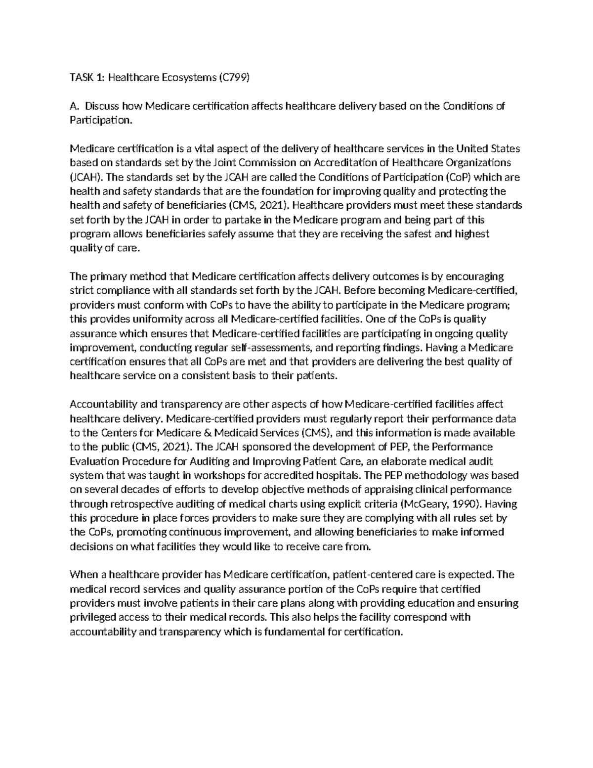 C799: Task 1 - Medicare Certification & Its Impact on Healthcare ...