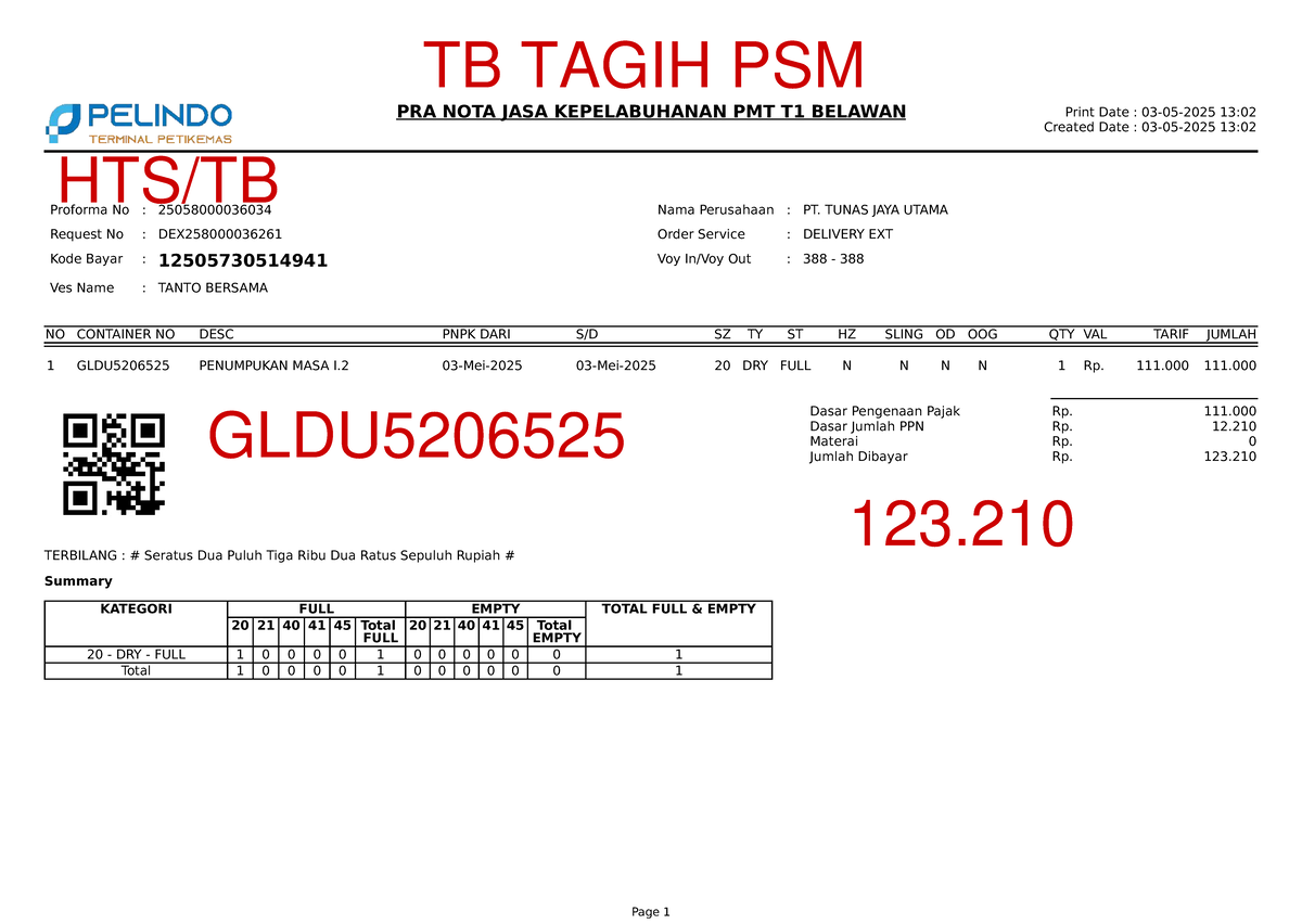 TB TAGIH PSM: Nota Jasa Kepelabuhanan PMT T1 Belawan - 03 Mei 2025 ...