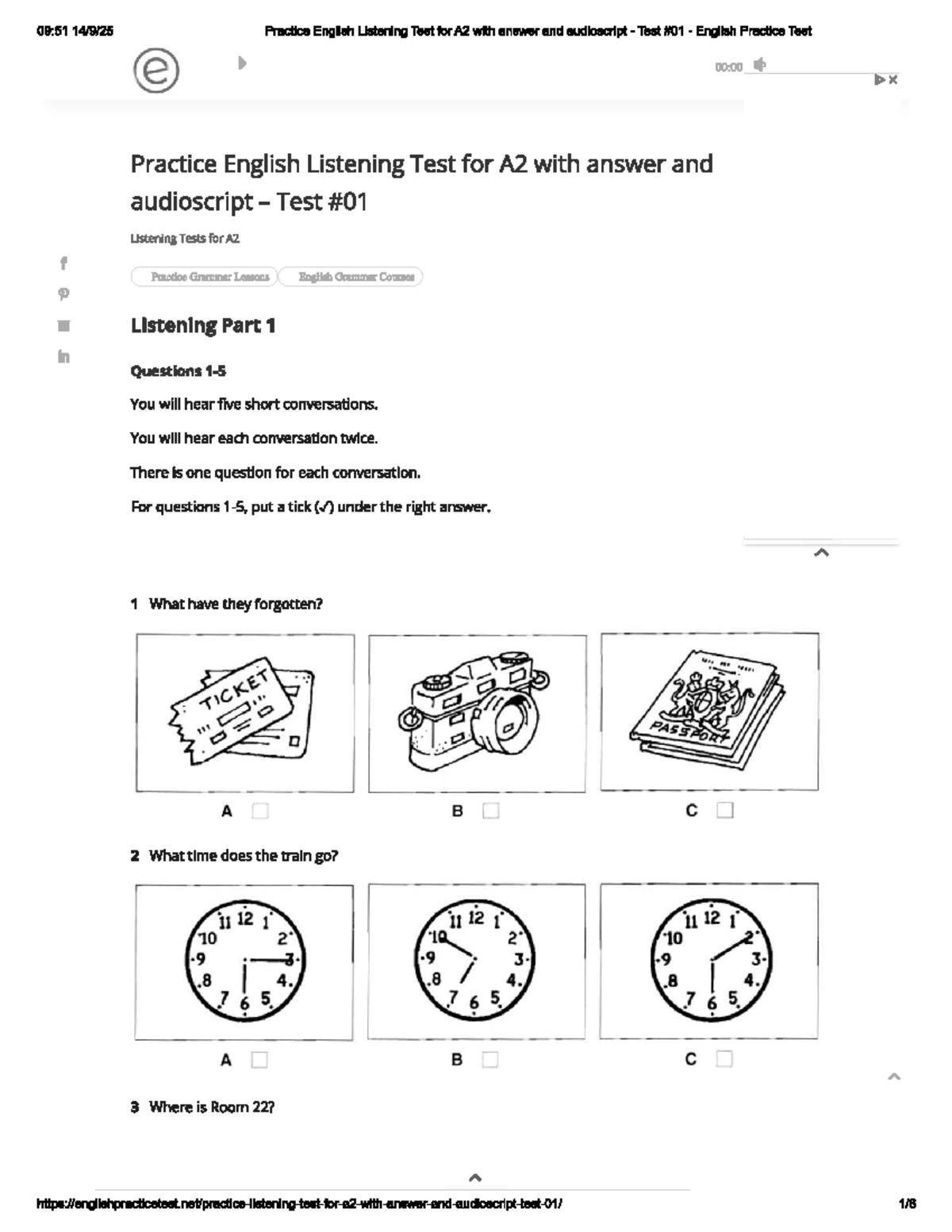 09:51 A2 English Listening Practice Test with Answers & Audioscript ...