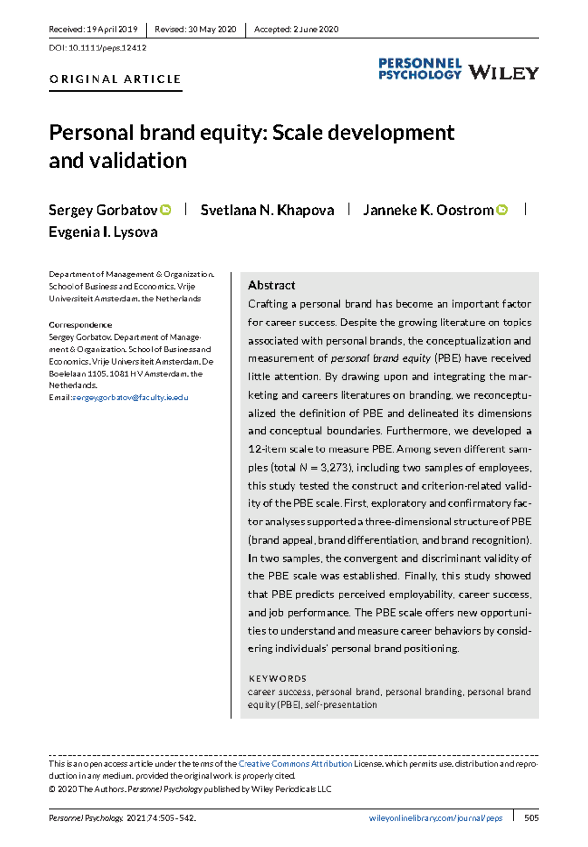 Personal Brand Equity Scale Development and Validation Study - Studocu