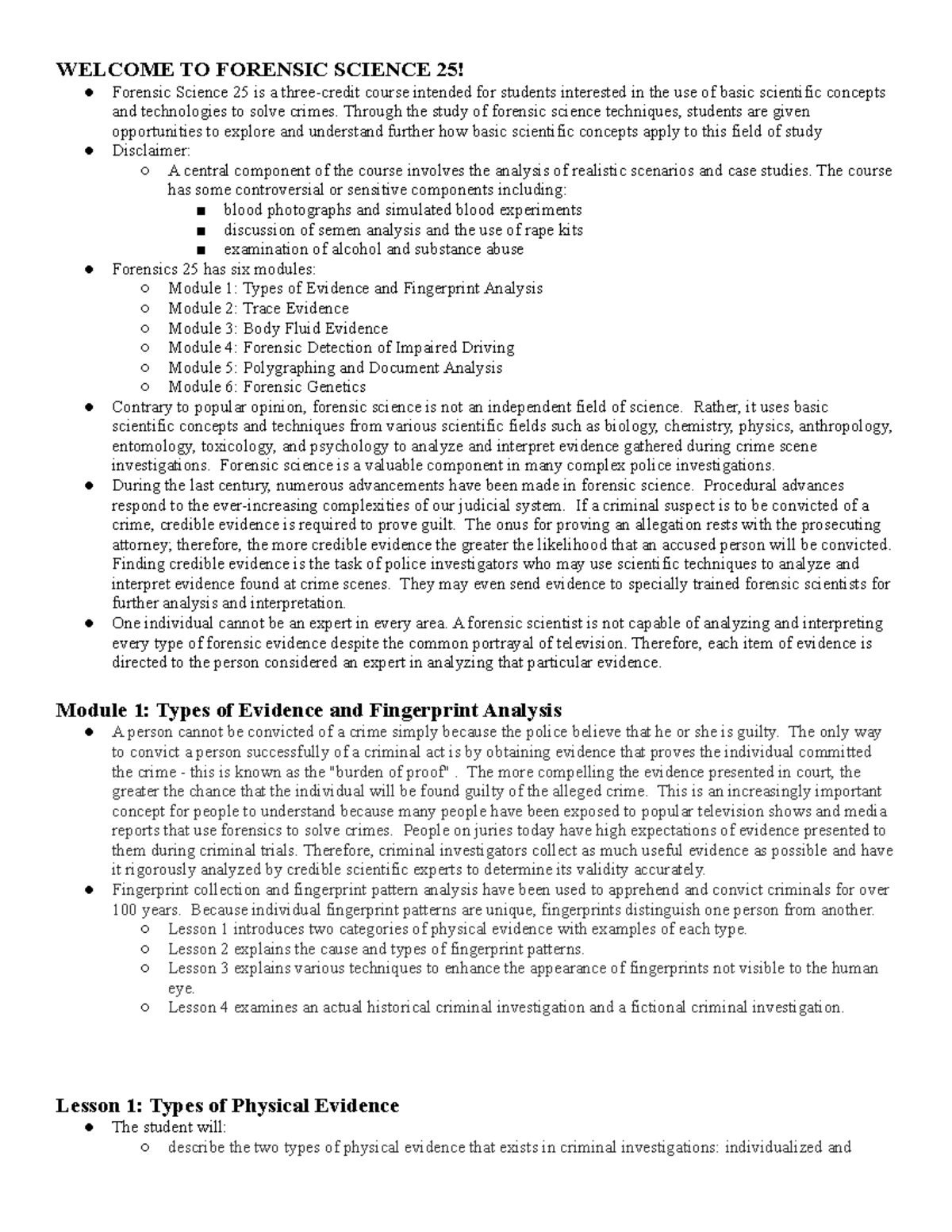 Forensic Science 25 - Comprehensive Course Notes and Module Overview ...
