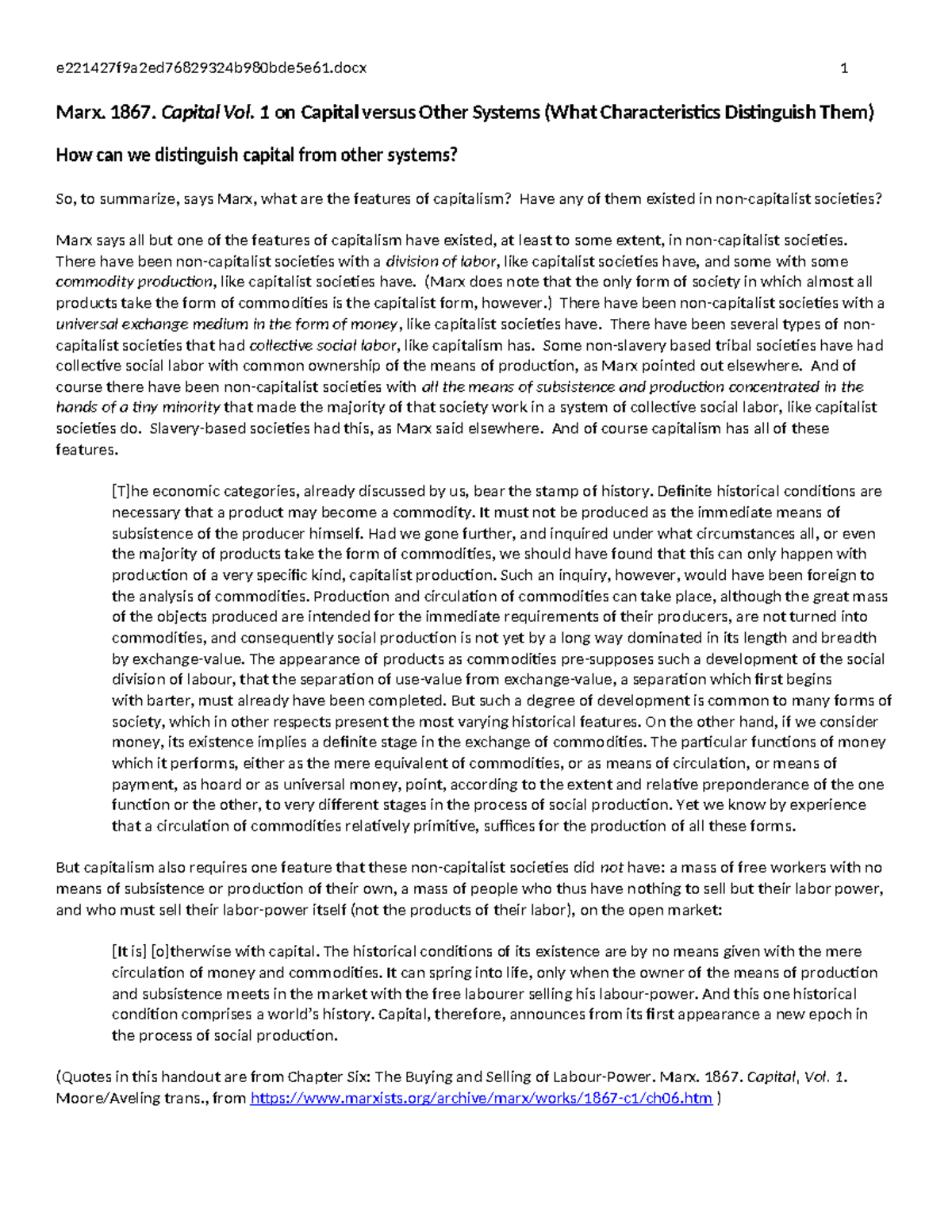Marx's Capital Vol. 1: Distinctions of Capitalism vs Other Systems ...