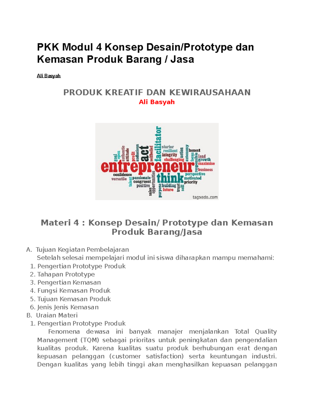 PKK Modul 4: Desain Prototype dan Kemasan Produk Barang/Jasa - Studocu