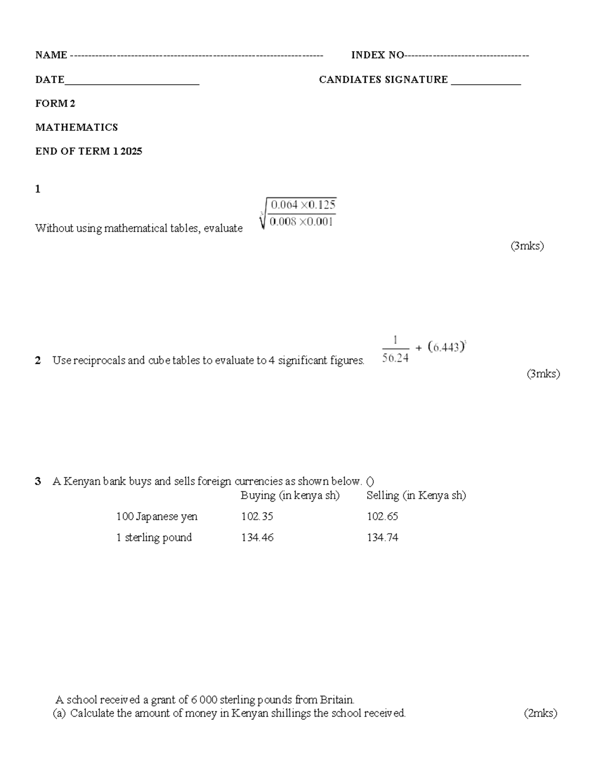 Mathematics F2 End of Term 1 Exam Questions and Solutions 2025 - Studocu