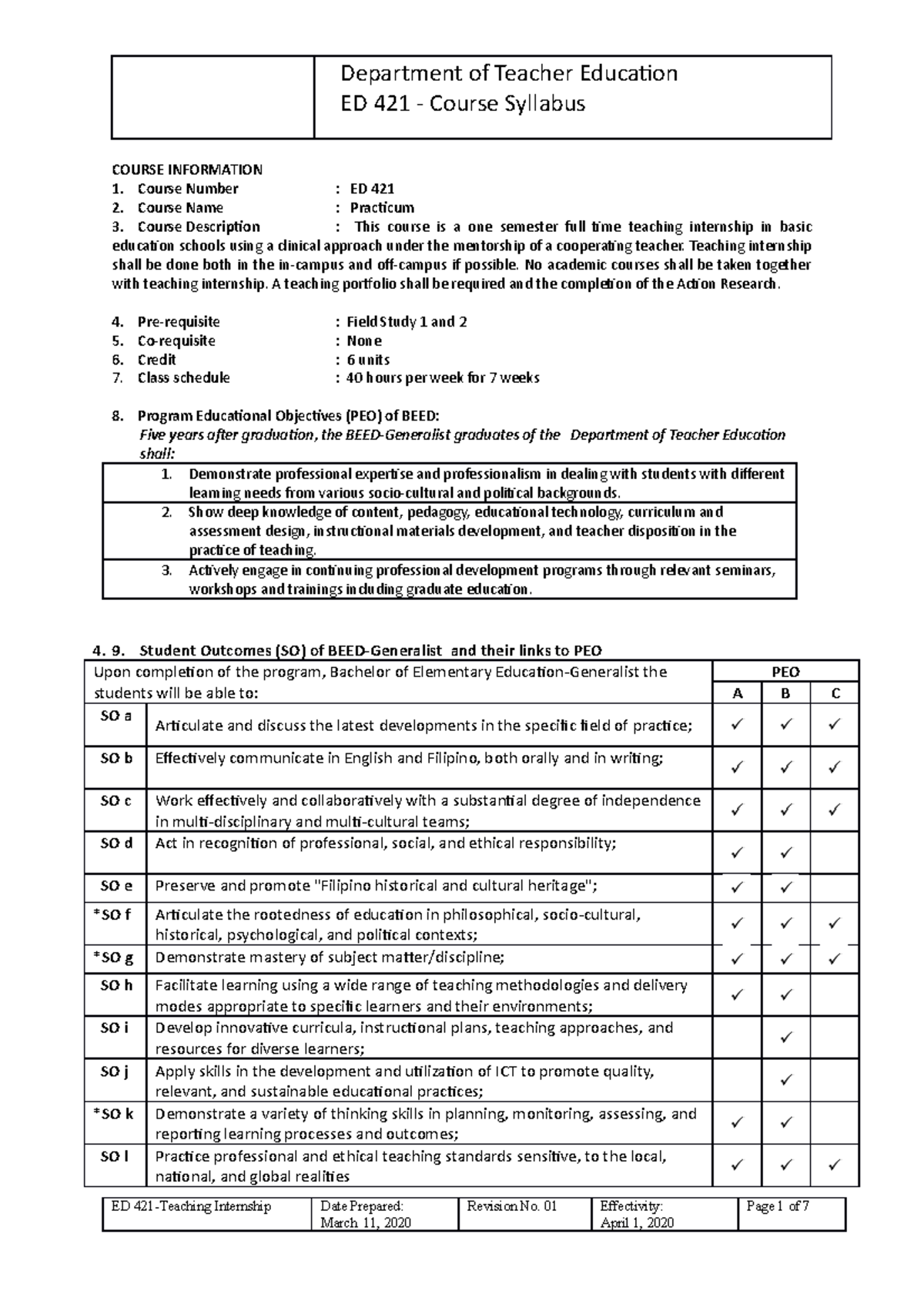 ED 421 Teaching Intership ED 421 Teaching Intership ED 421 Teaching Intership - Department of ...