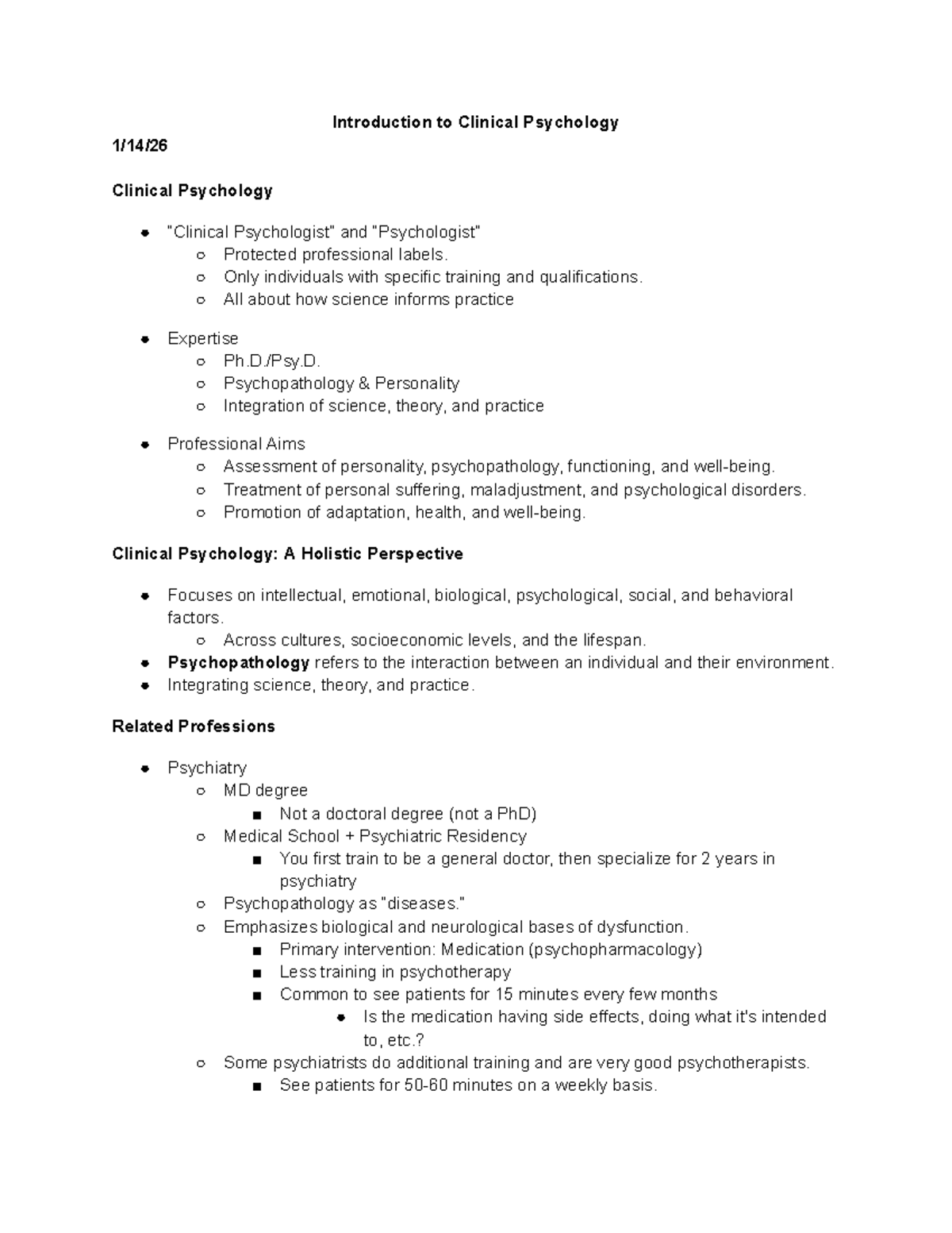 Psychology 490: Exam 1 Class Notes on Clinical Psychology Ethics and ...