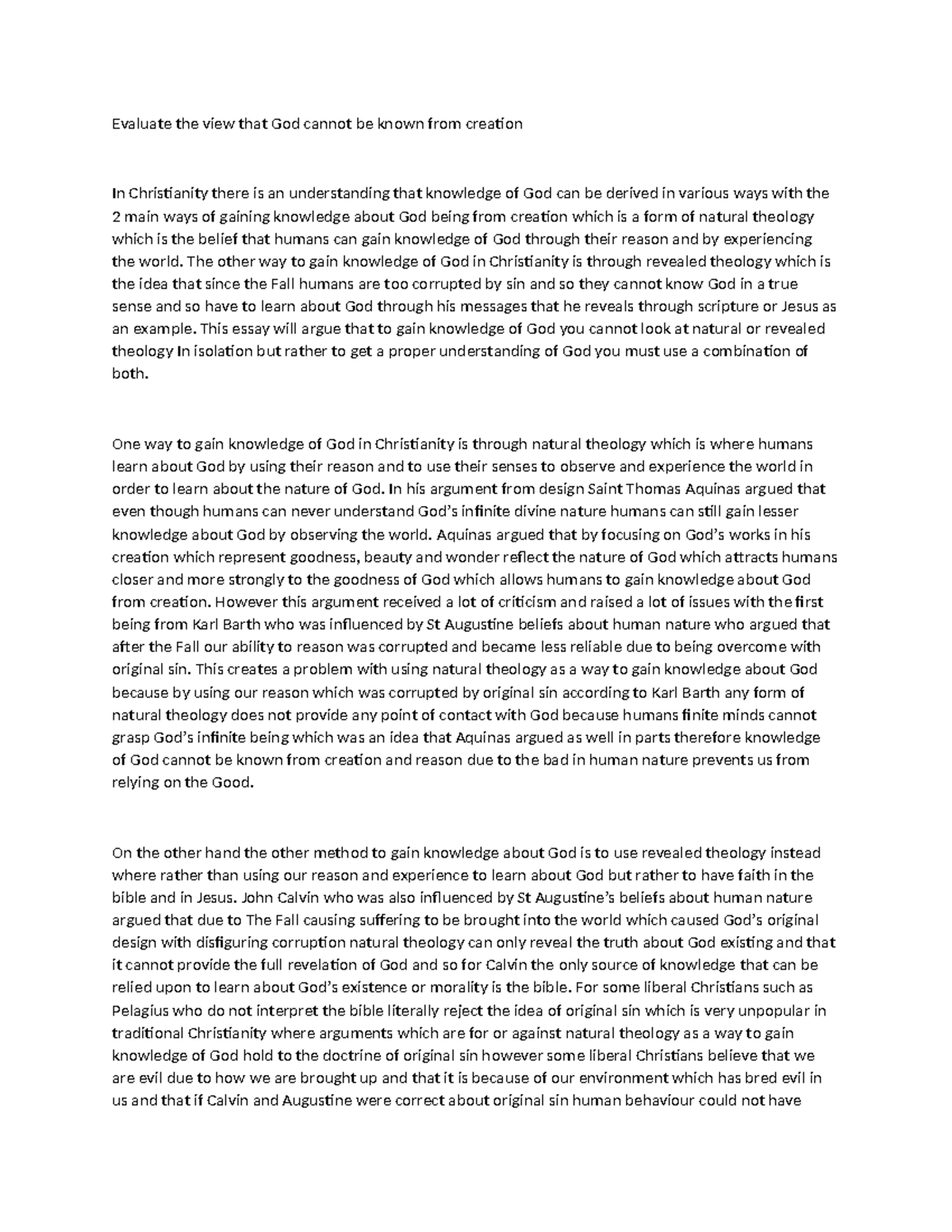 Evaluating Knowledge of God: Natural vs Revealed Theology (PHIL 101 ...