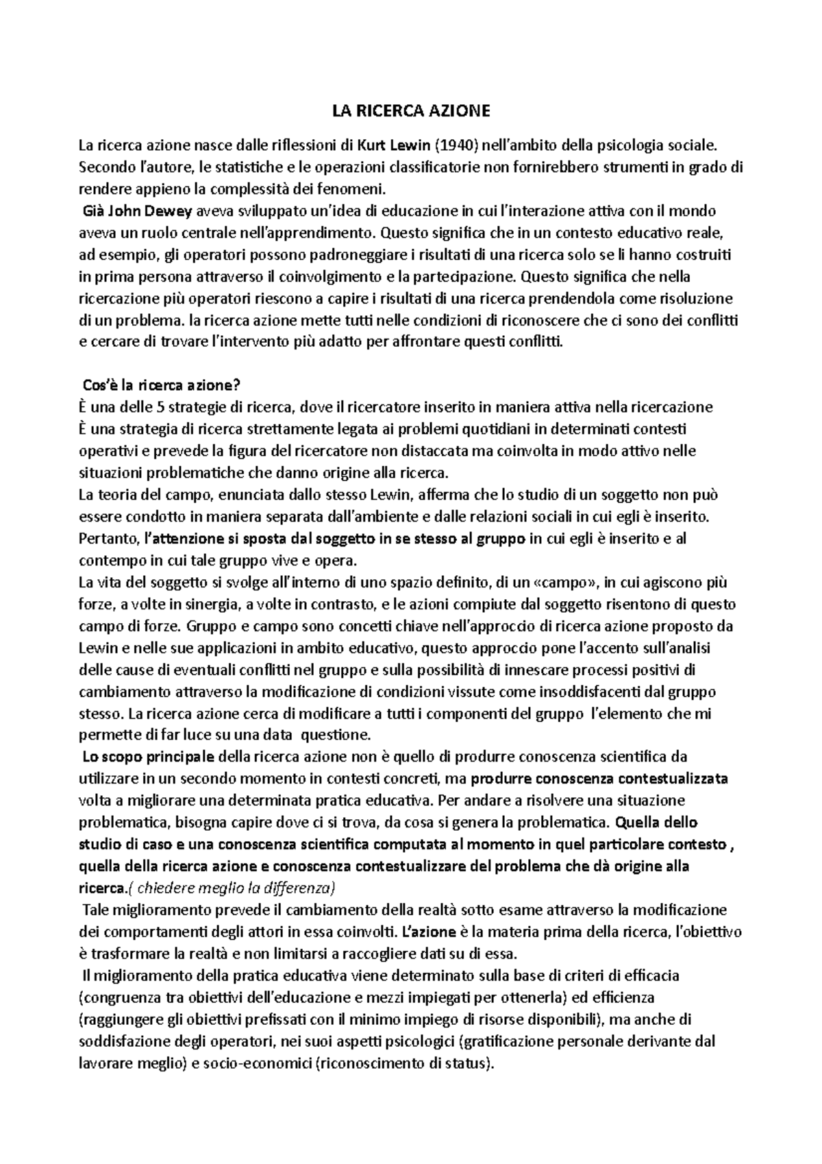 LA RICERCA AZIONE: Appunti Lezione di Psicologia Sociale - Studocu