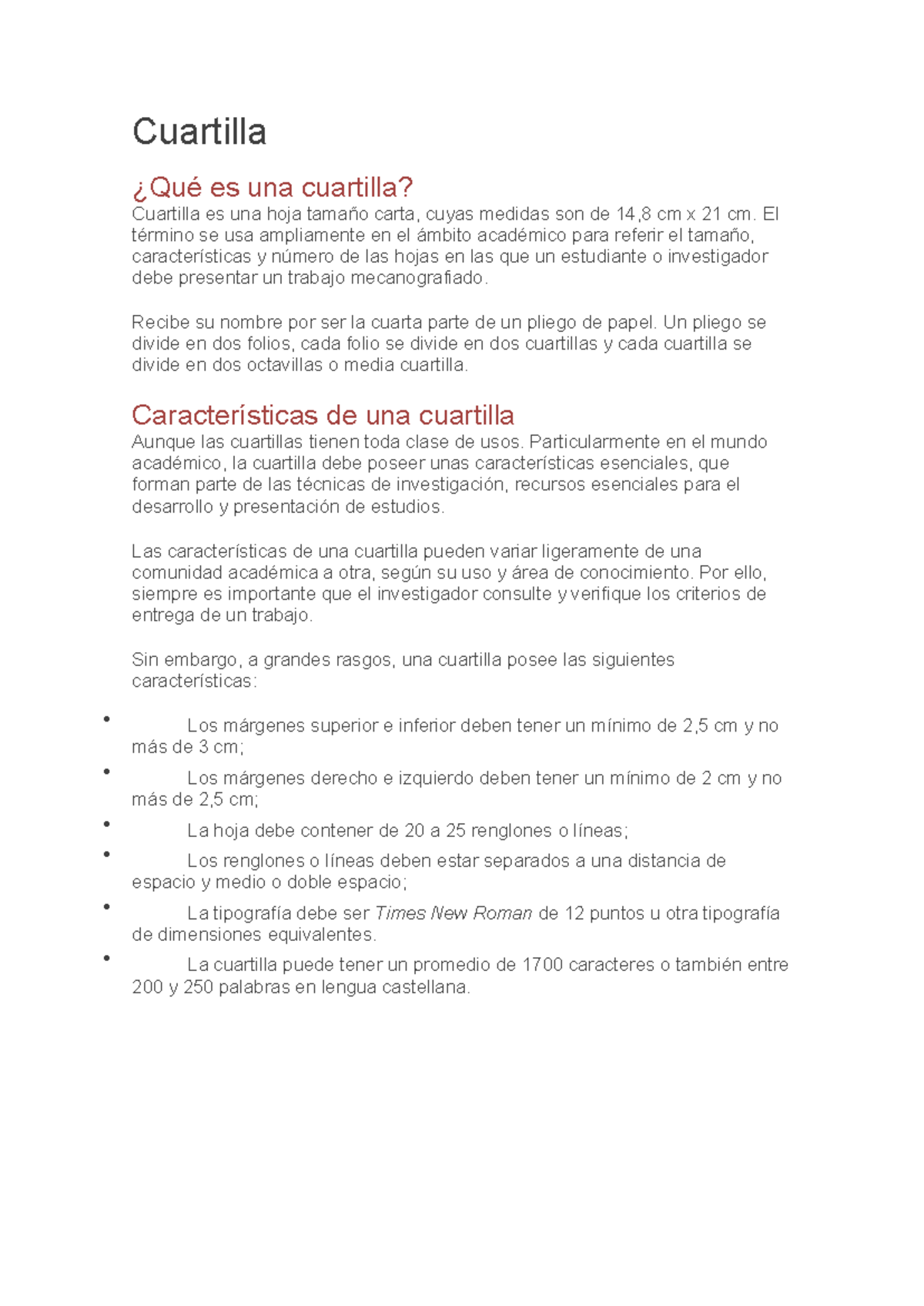 Cuartilla: Definición y Características Académicas Importantes - Studocu