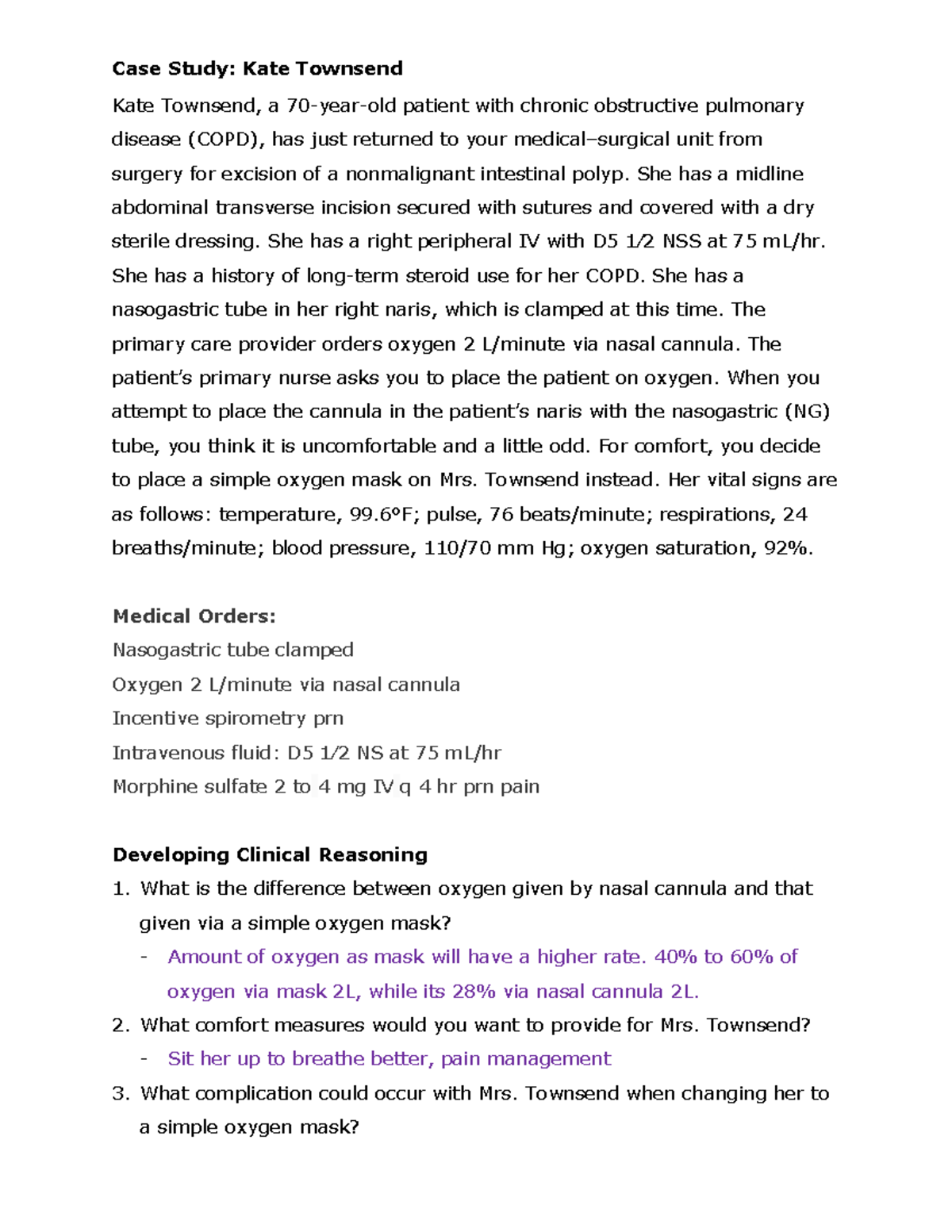 Case Study: Clinical Management of Kate Townsend (COPD Patient) - Studocu