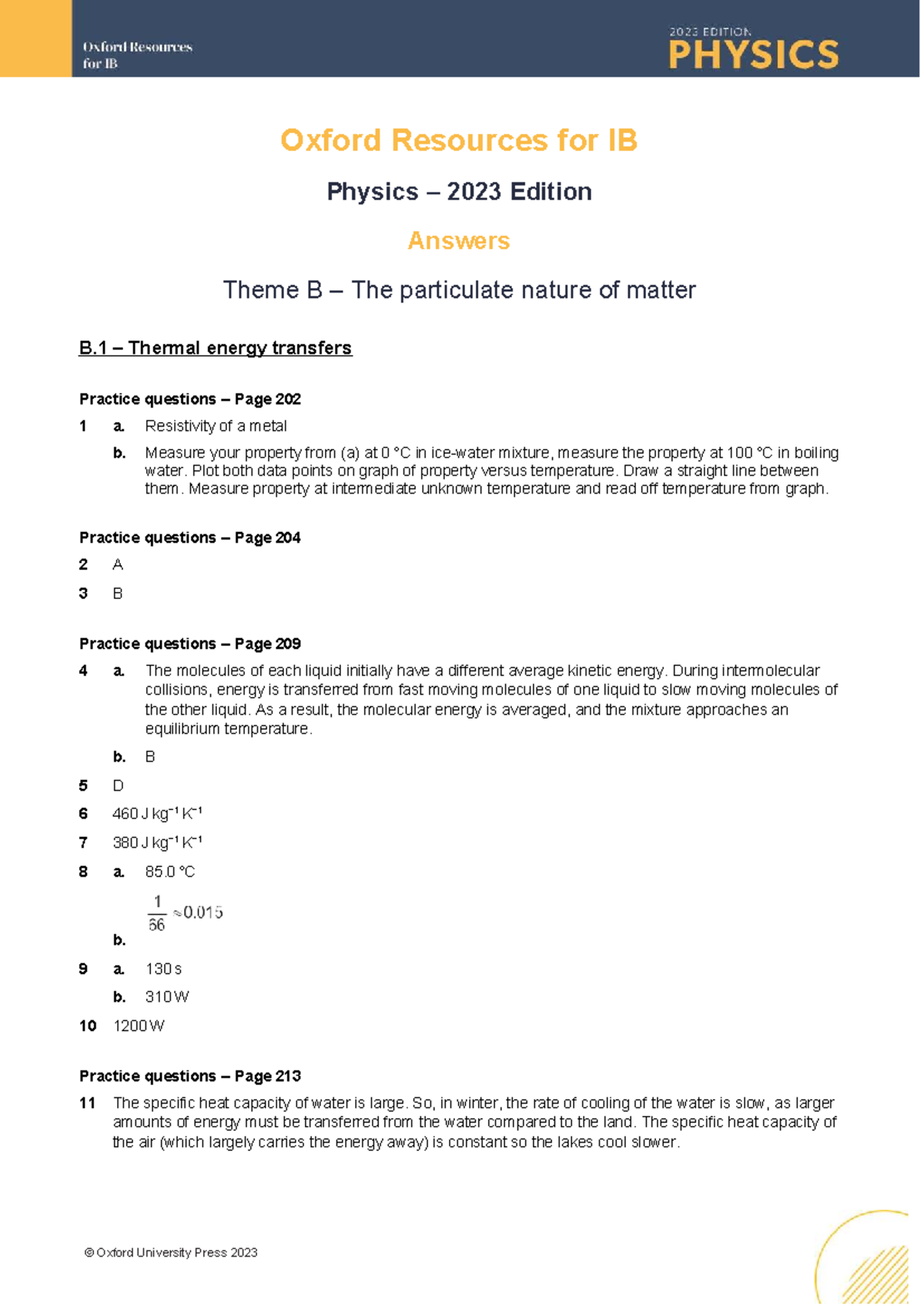 IB Physics 2023 Answers: Theme B - Particulate Nature of Matter - Studocu